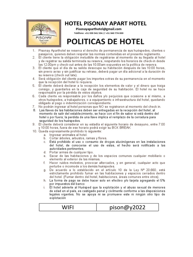 Politicas Del Hotel | PDF | Hotel | Industria de la hospitalidad