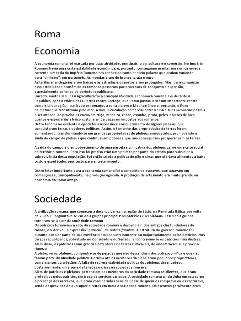 A Economia, Sociedade, Cultura e Política da Roma Antiga: Uma Análise ...