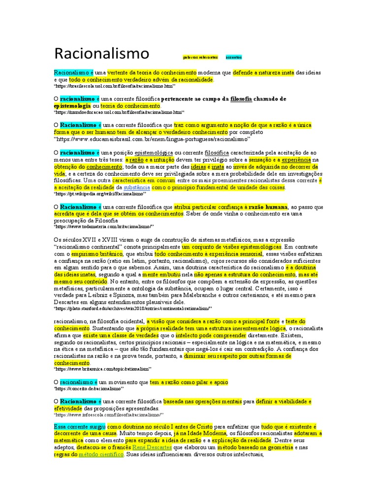 Racionalismo | PDF | Racionalismo | Conhecimento