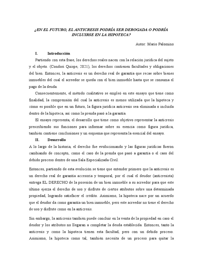 ¿En El Futuro, El Anticresis Podría Ser Derogada o Podría Incluirse en ...
