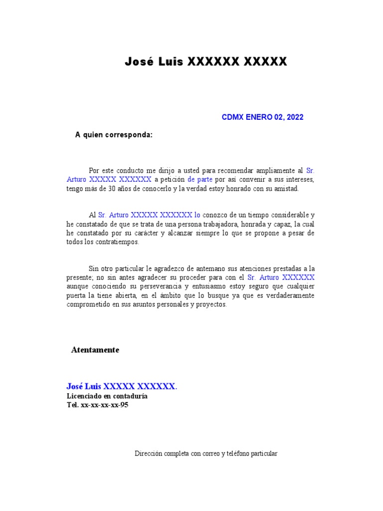 Carta de Recomendación Arturo 020123 | PDF