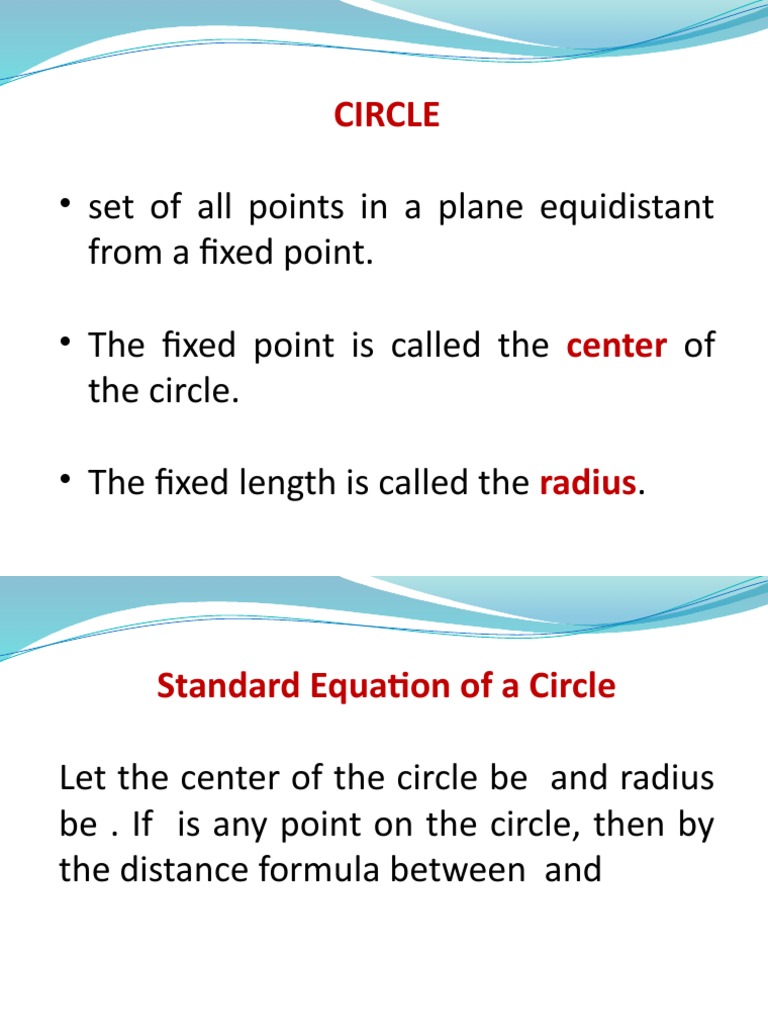 Set of All Points in A Plane Equidistant From A Fixed Point. - The Fixed Point Is Called The of ...