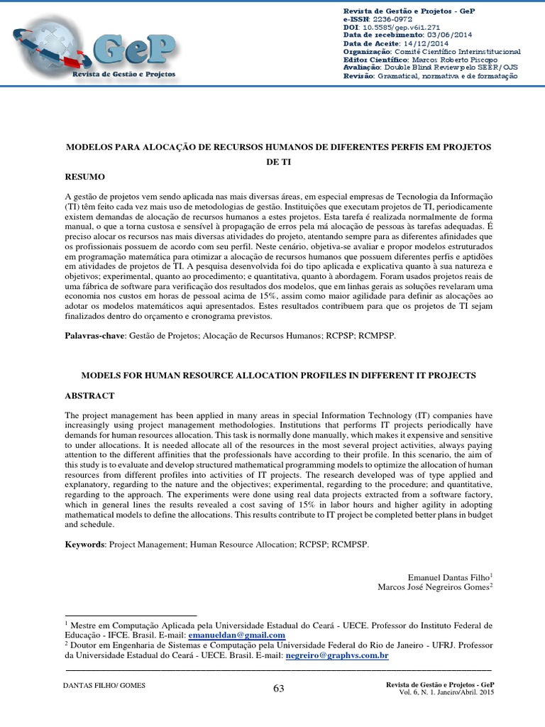 Project Management Human Resource Allocation RCPSP RCMPSP | PDF | Gestão de recursos humanos ...