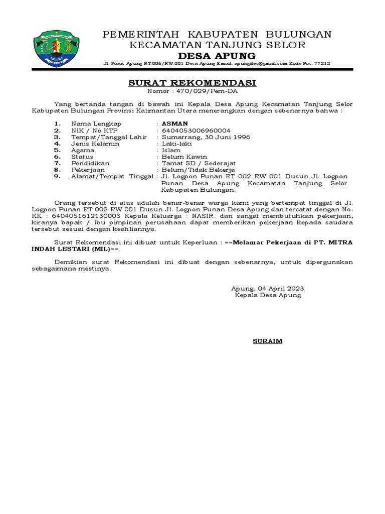 Pemerintah Kabupaten Bulungan Kecamatan Tanjung Selor: Desa Apung | PDF