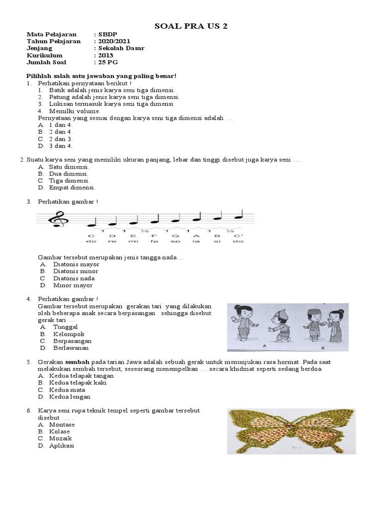 Soal Pra Us 2 SBDP | PDF