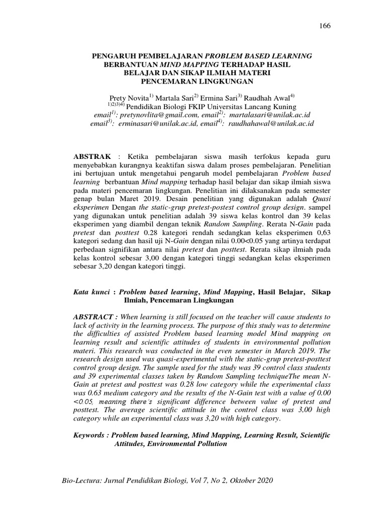 Pengaruh Pembelajaran Problem Based Learning Berbantuan Mind Mapping ...