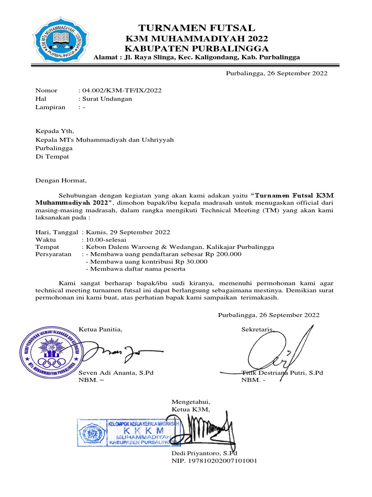 Undangan Technical Meeting Turnamen Futsal | PDF