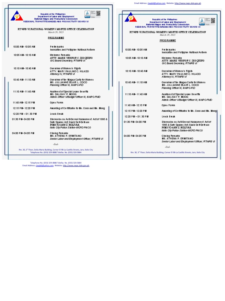 Office Womens Month Programme | PDF