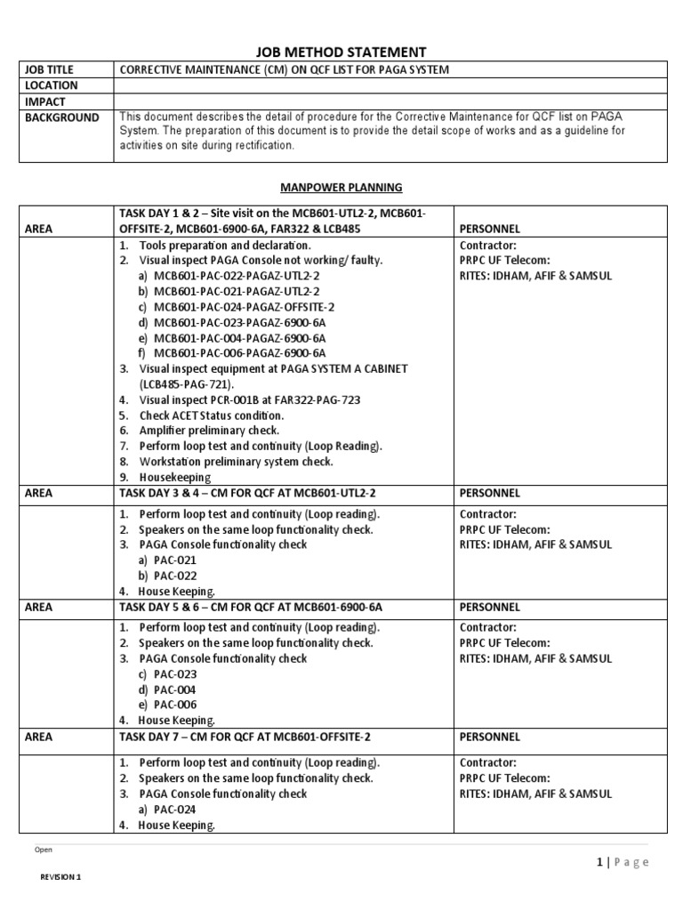 Job Method of Statement For QCF List On Paga System | PDF | Systems ...