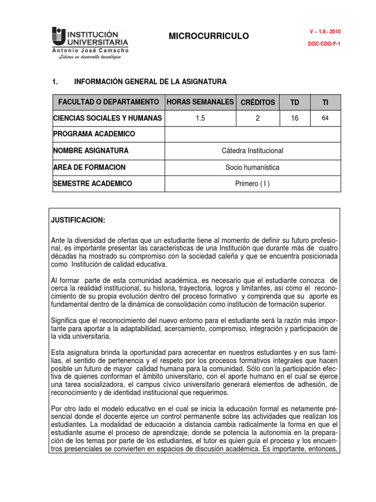 Microcurriculo | PDF | Educación a distancia | Aprendizaje