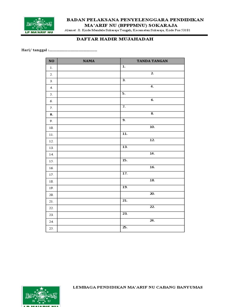 Daftar Hadir Pomg | PDF