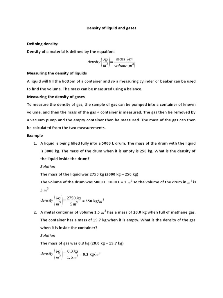 Density of Liquid and Gases | PDF