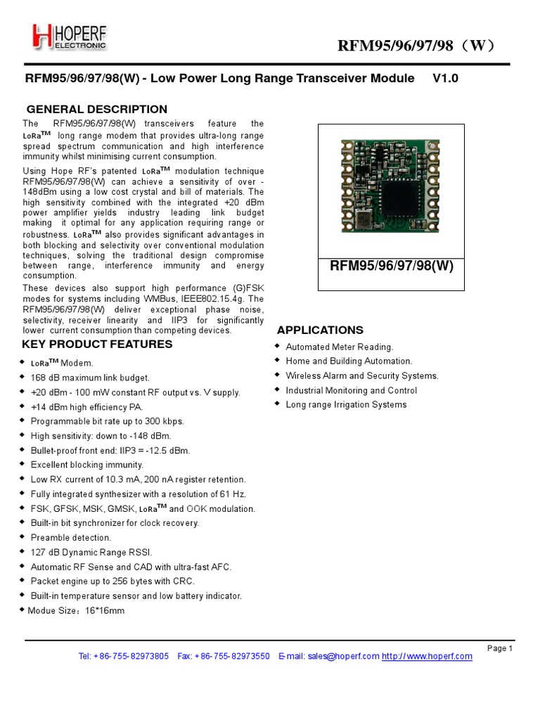 RFM95W Hoperf | PDF | Modulation | Modem
