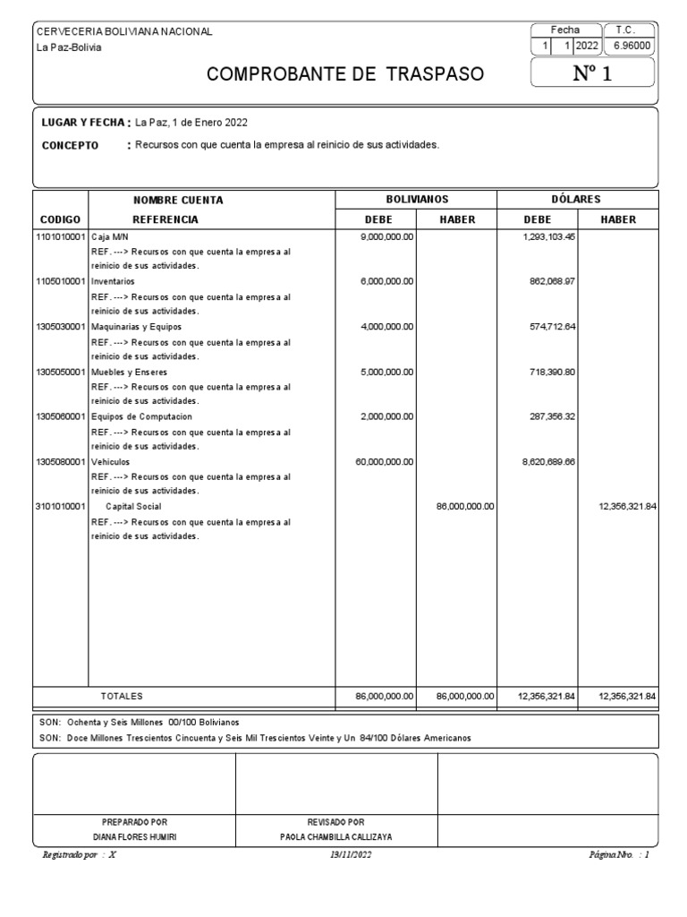 Comprobante de Traspaso | PDF