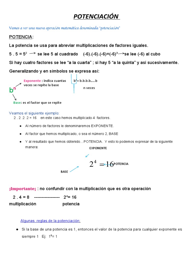 POTENCIACIÓN | PDF | Exponenciación | Multiplicación