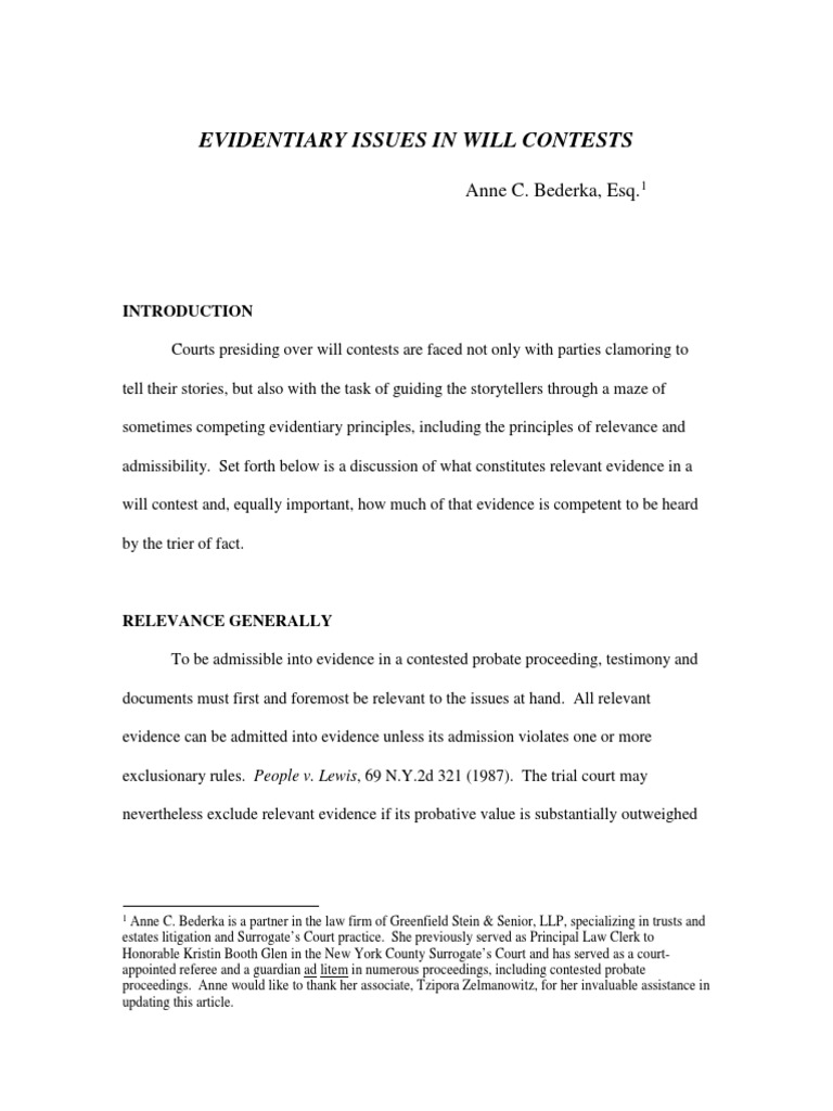 Evidentiary Issues in Will Contests: Anne C. Bederka, Esq | PDF ...