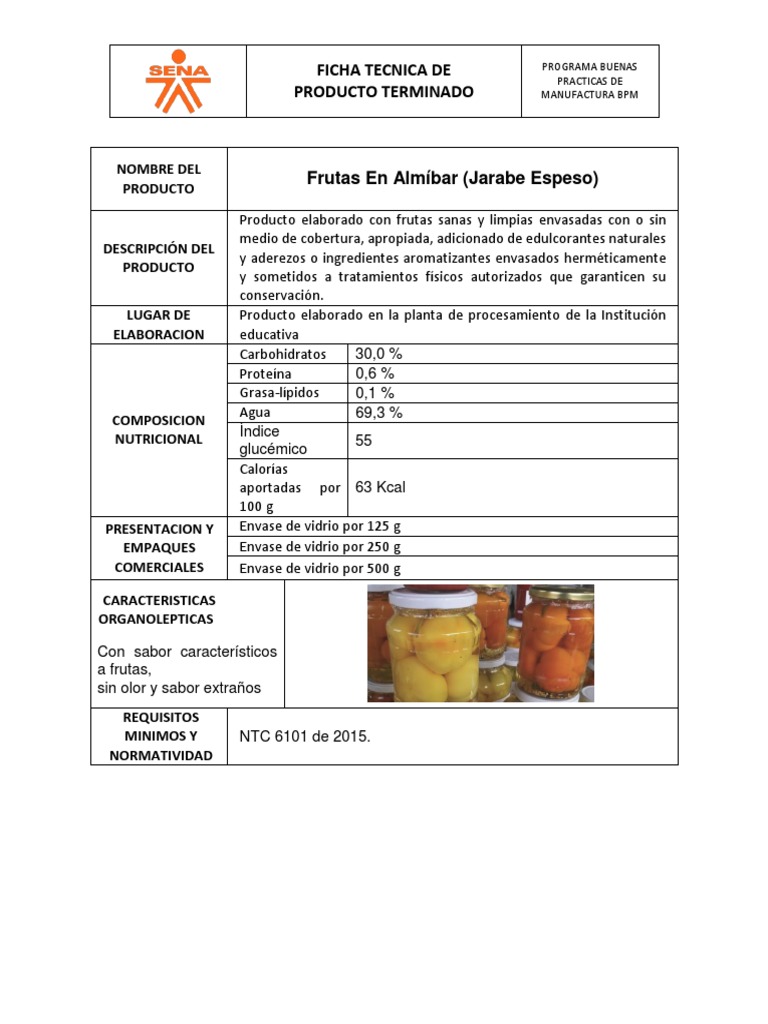 Ficha Tecnica Frutas en Almibar | PDF | Agua | Hirviendo