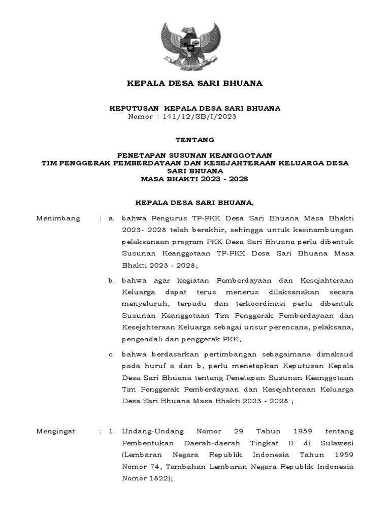 Format Sk. PKK Desa | PDF