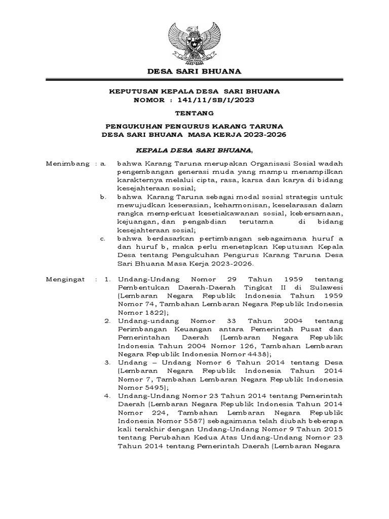 Format Sk. Karang Taruna Desa | PDF
