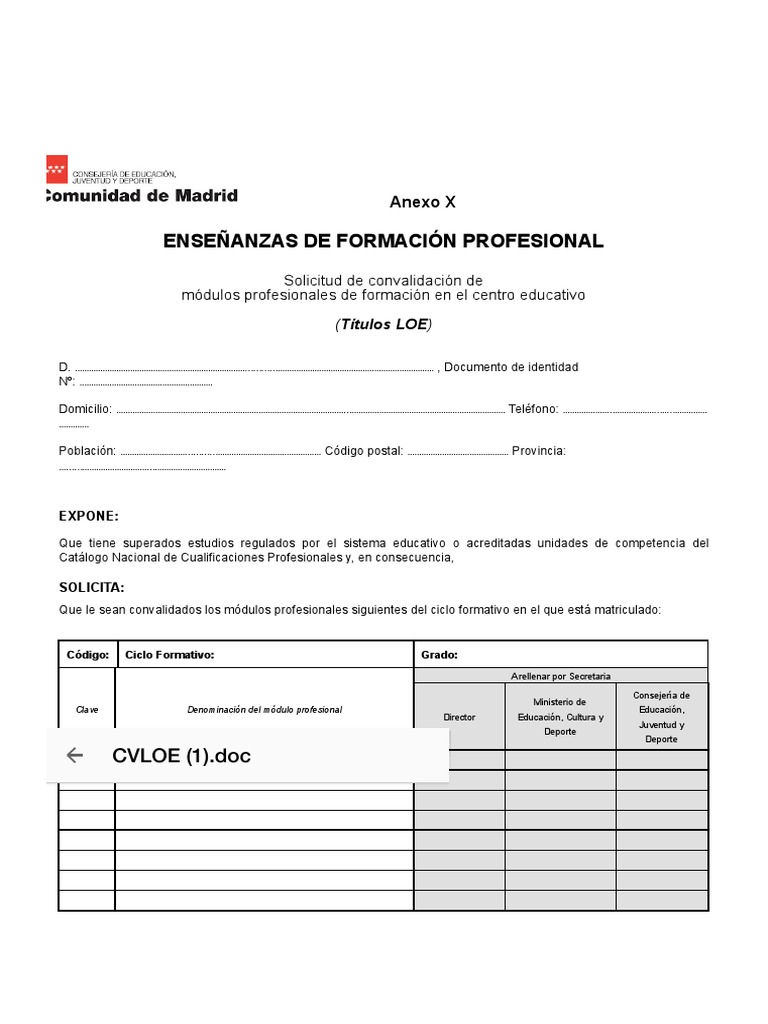 Enseñanzas de Formación Profesional: Anexo X | PDF