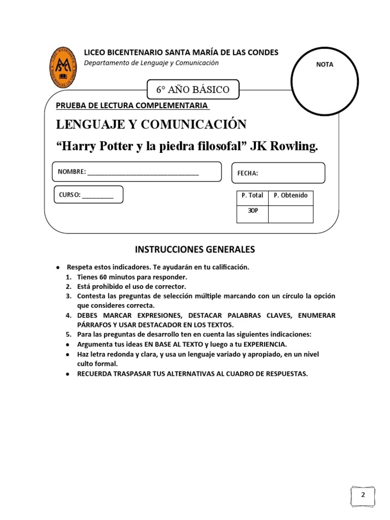Lenguaje Y Comunicación "Harry Potter y La Piedra Filosofal" JK Rowling ...