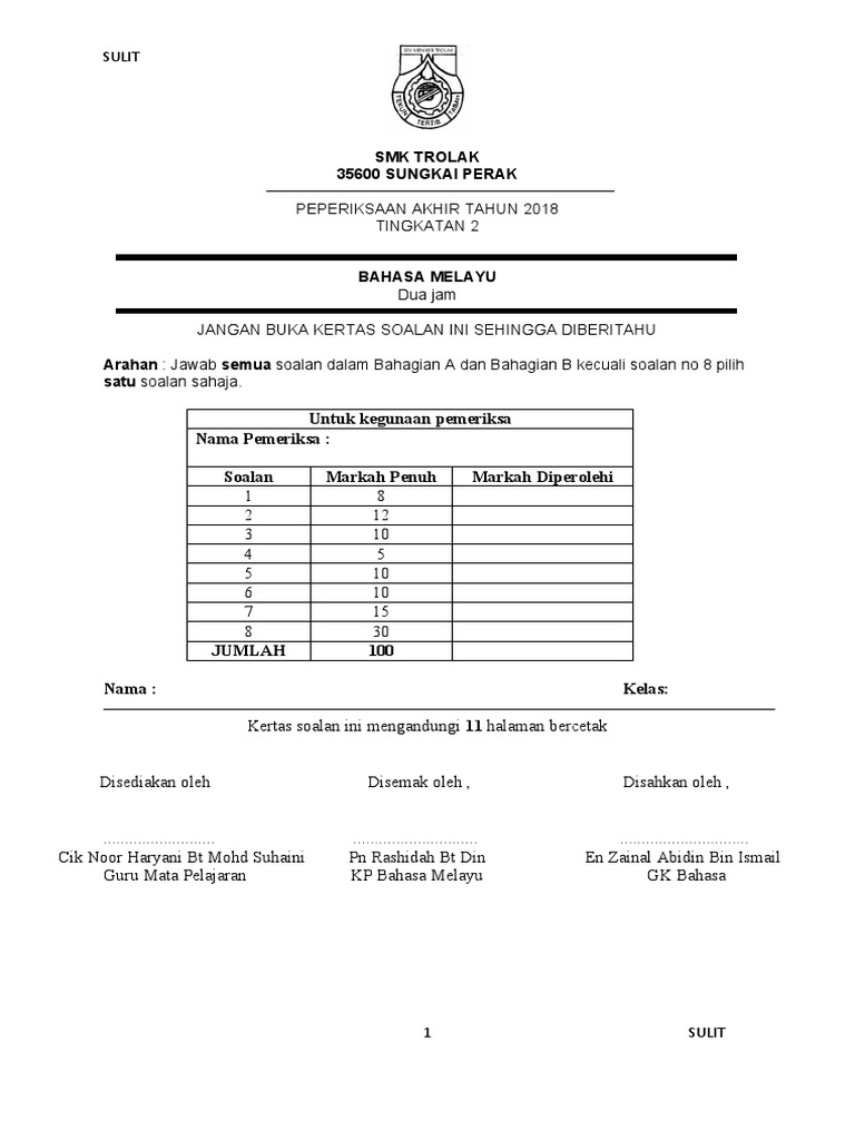 Bahasa Melayu Tingkatan 2 (Pat) | PDF