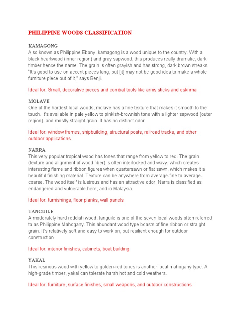 Philippine Wood Types and Classification | PDF | Wood | Lumber