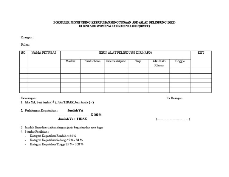 Formulir Monitoring Kepatuhan Penggunaan Apd | PDF