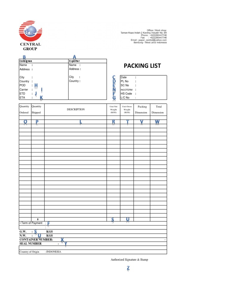 PACKING LIST TEMPLATE Erik | PDF