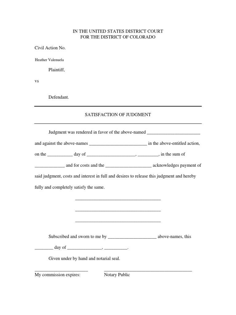 Satisfaction of Judgment Document Template | PDF | Law