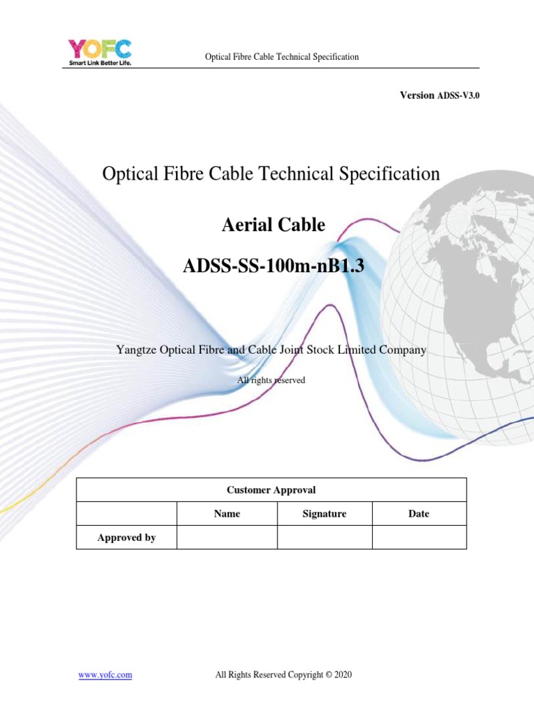 YOFC Technical Specification Aerial Cable ADSS SS 100m, 200m nB1.3 ...