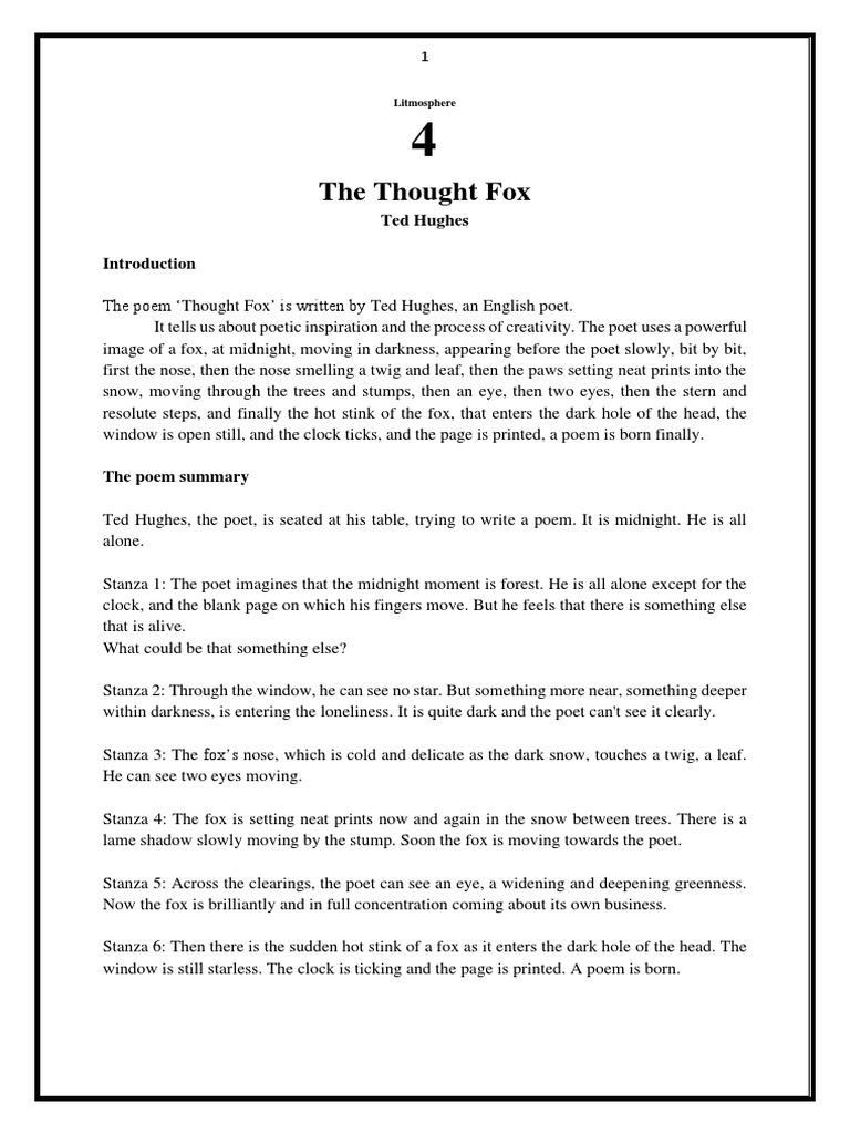 Thought Fox Complete Notes | PDF | Poetry | Mind