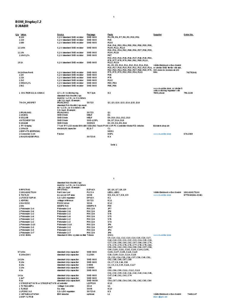 Bom Display72 | PDF | Electrical Engineering | Electricity