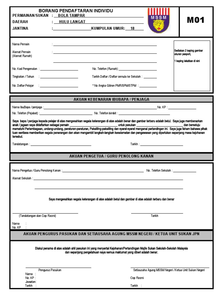 Borang Pendaftaran VB M01 | PDF