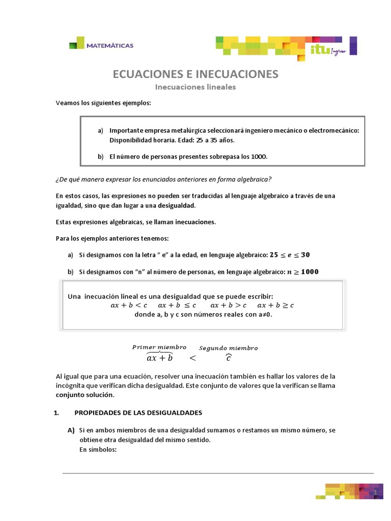 Ecuaciones E Inecuaciones | PDF | Desigualdad (Matemáticas) | Ecuaciones