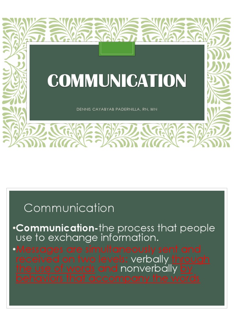 NCM 103 Lecture - COMMUNICATION | PDF | Communication | Nonverbal ...