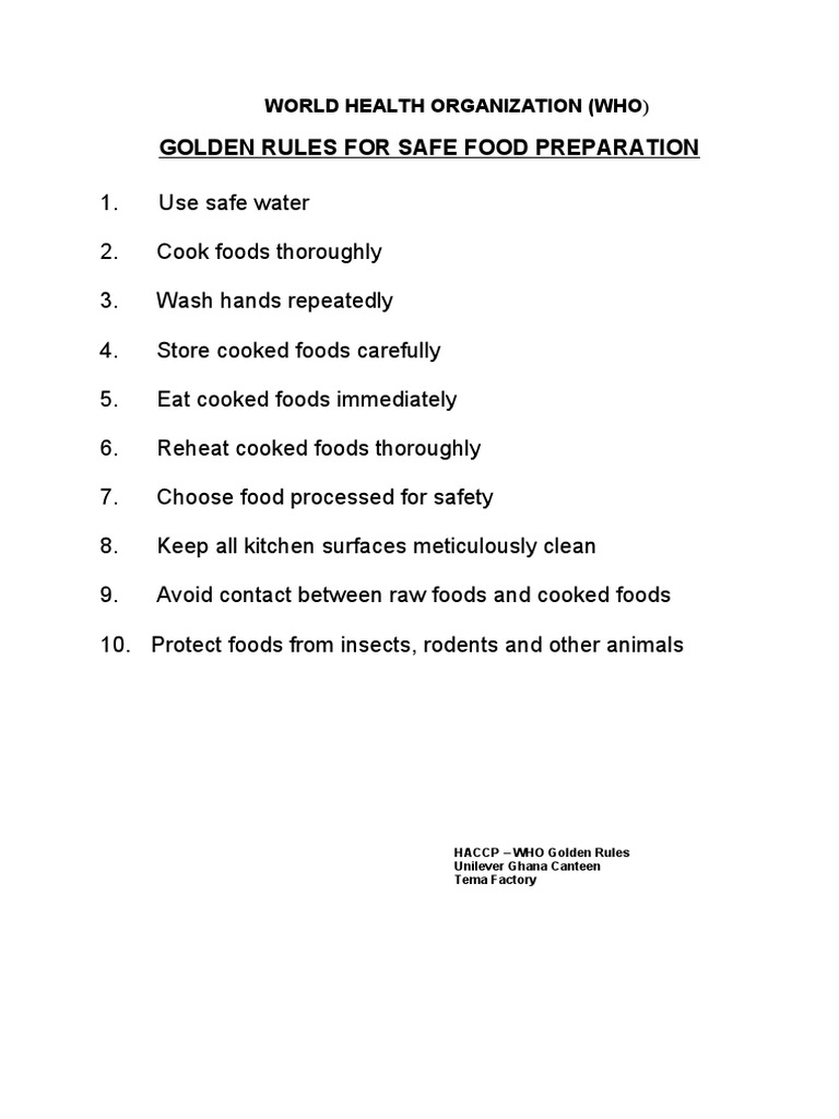 Golden Rules For Safe Food Preparation: World Health Organization (Who ...