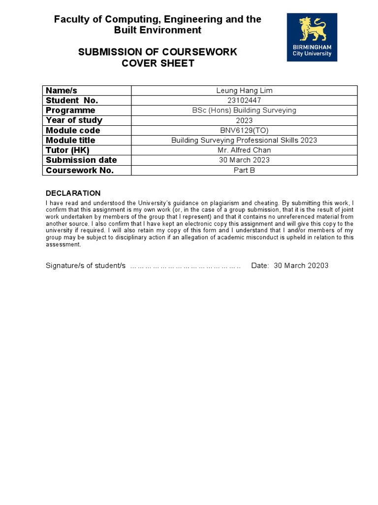 BCU Coversheet | PDF