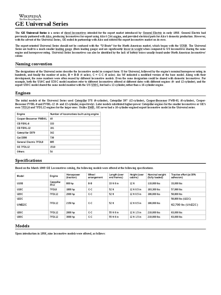 GE Universal Series | PDF | Rail Transport | Diesel Fuel