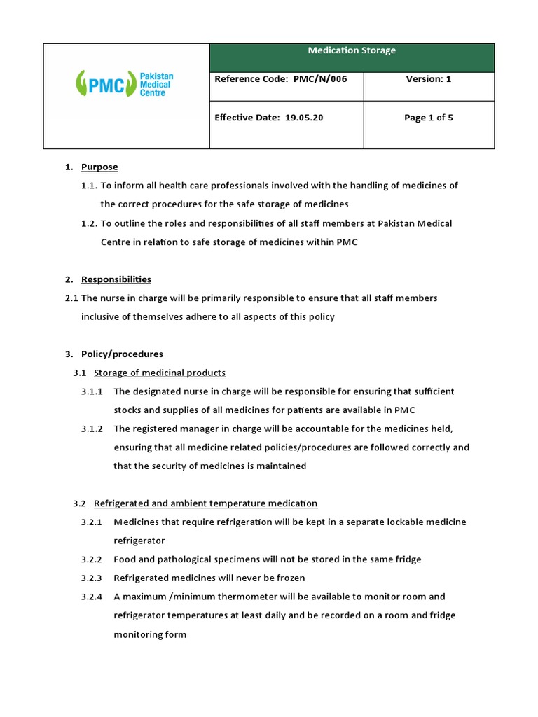 006 - Medication Storage | PDF | Refrigerator | Health Care