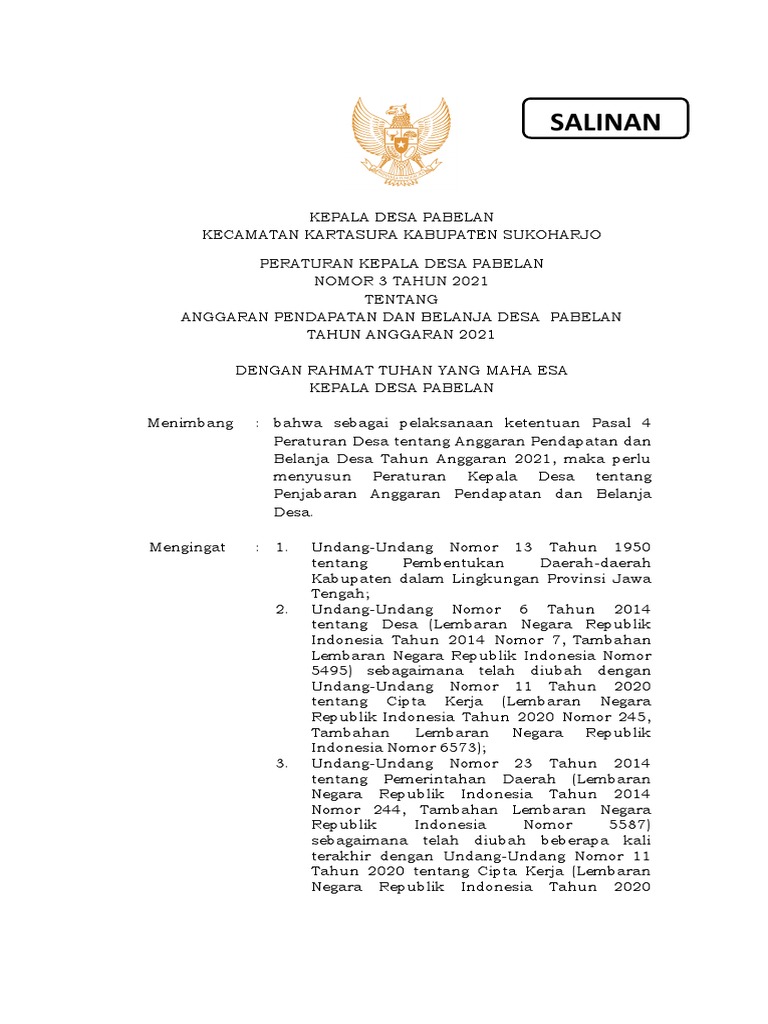 APBD Desa Pabelan 2021 | PDF