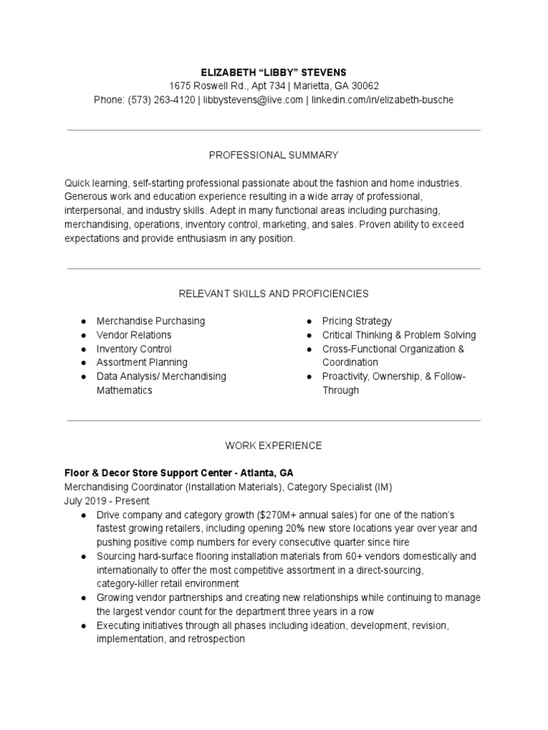 Elizabeth Stevens Resume | PDF | Inventory | Sales