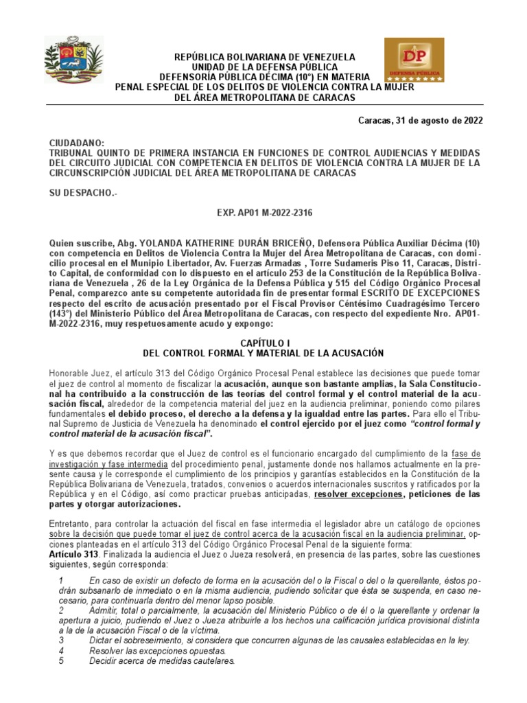 Escrito de Excepciones Wilson Gomez 5C 200-2316 | PDF | Fiscal ...