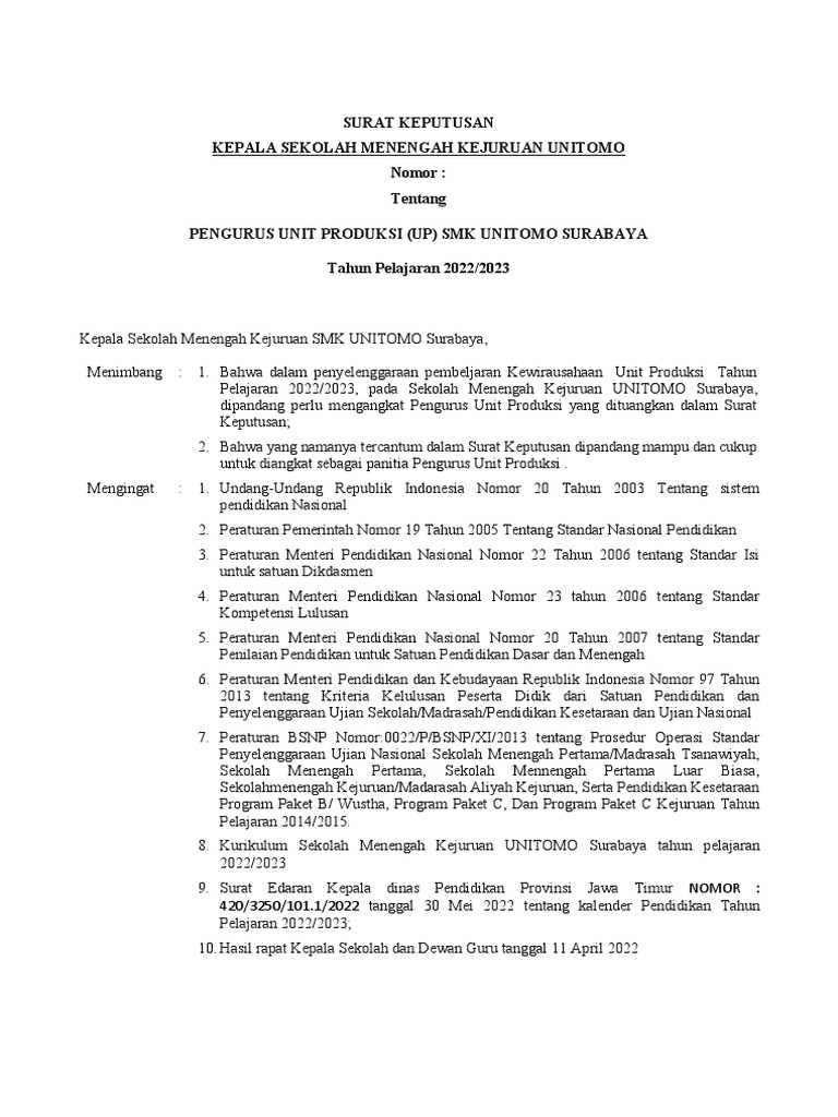 SK Unit Produksi | PDF