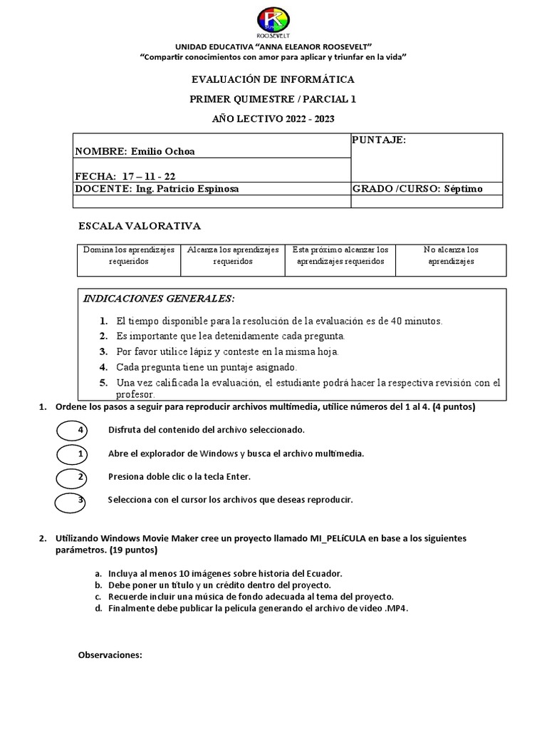 Exsamen | PDF | Evaluación | Informática