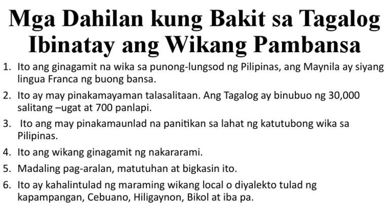 Mga Dahilan Kung Bakit Sa Tagalog Ibinatay Ang | PDF