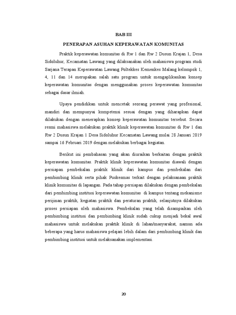 Bab Iii Penerapan Asuhan Keperawatan Komunitas | PDF