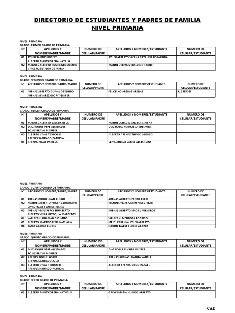Directorio de Estudiantes Primaria | PDF