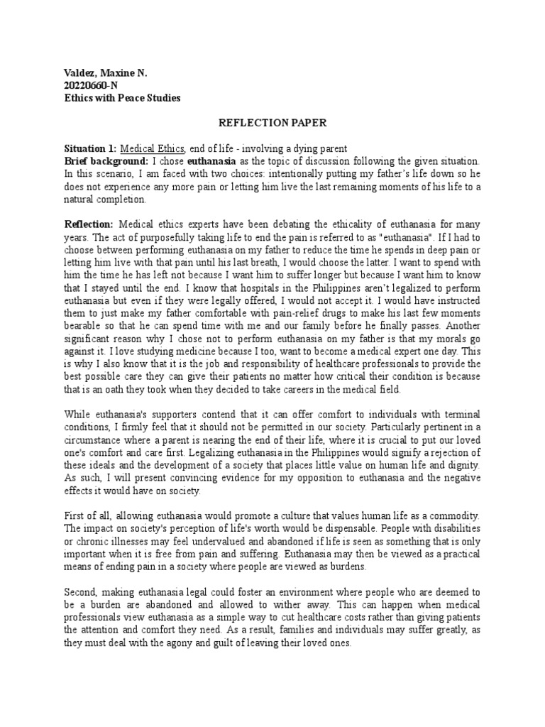 Ethics Reflection Pdf Medical Ethics Dignity