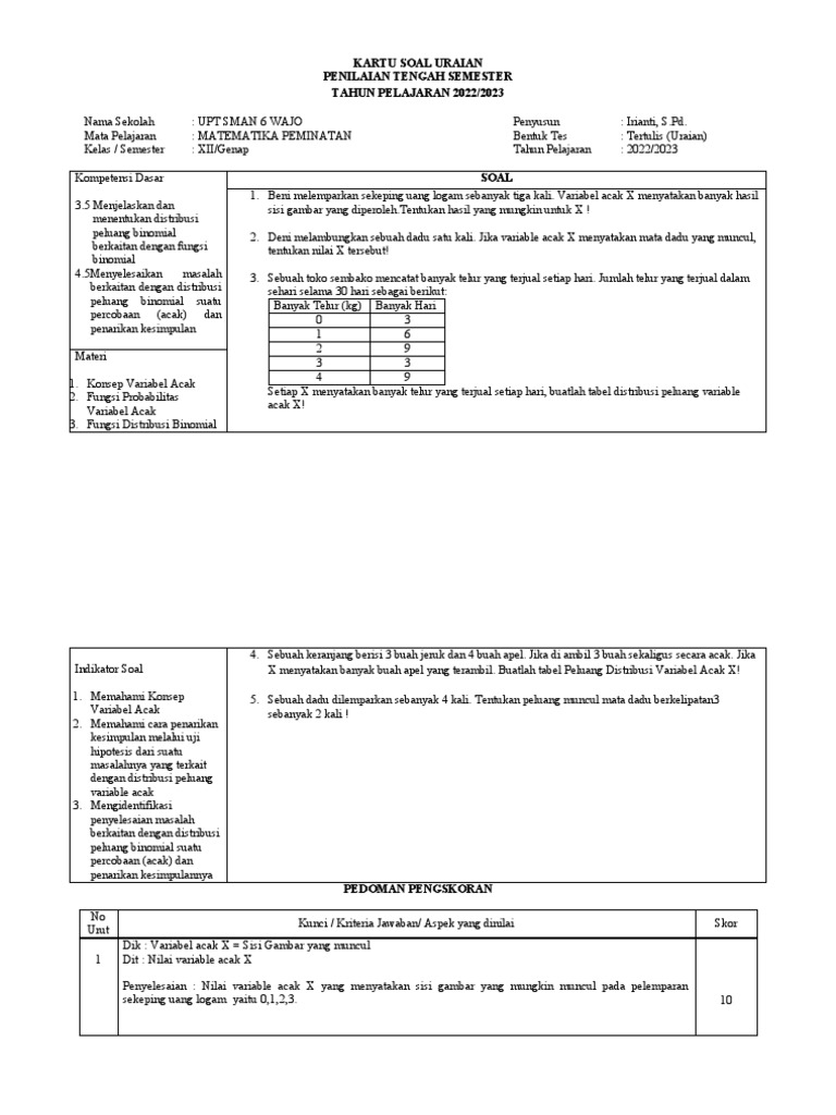 2.format Kartu Soal PTS MAT - PEMINATAN KELAS XII | PDF